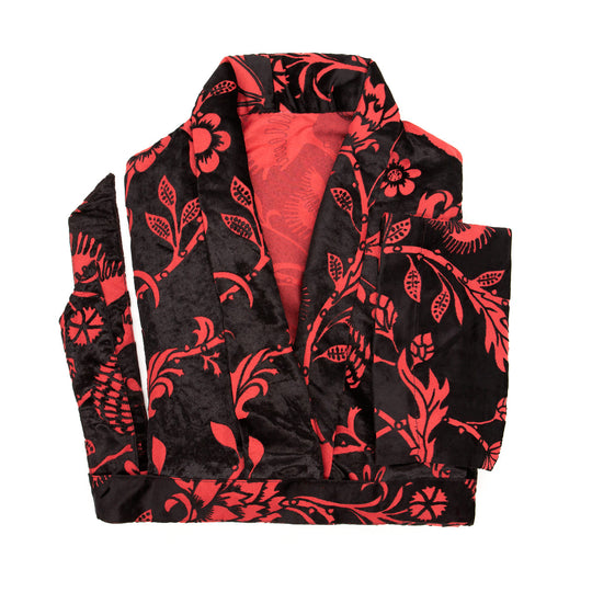 Gothic Velvet Bat Robe - Red & Black Botanical Sleepwear – Sin in Linen