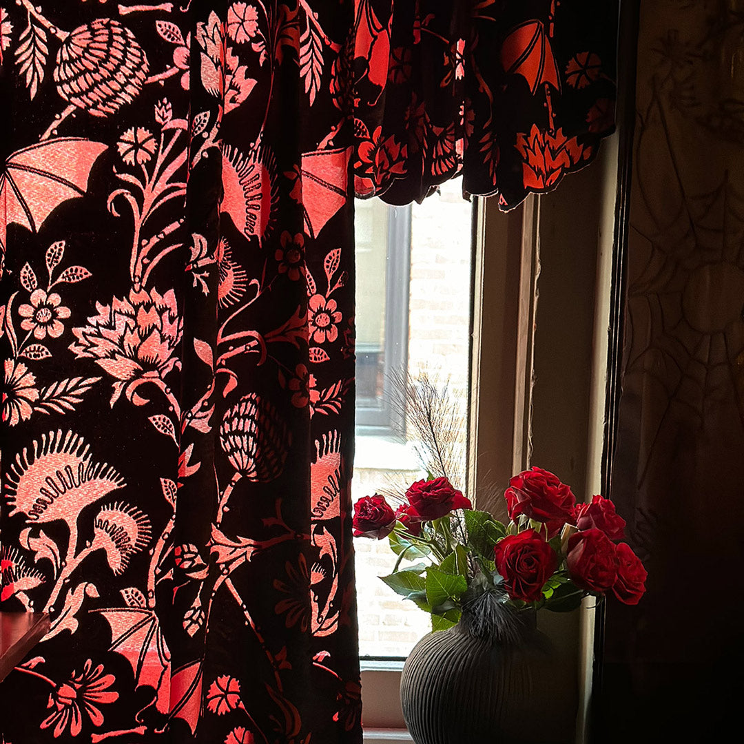Velvet Bats Curtains - Red & Black – Sin in Linen
