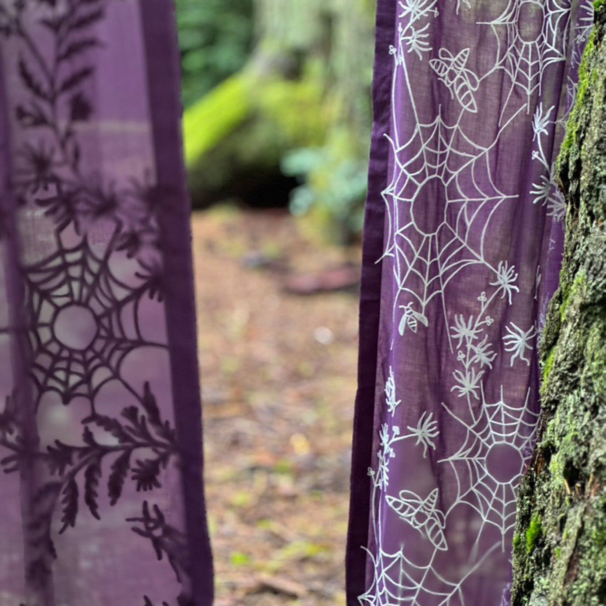 Spider Web Lace Curtain - Ivory on Purple – Sin in Linen