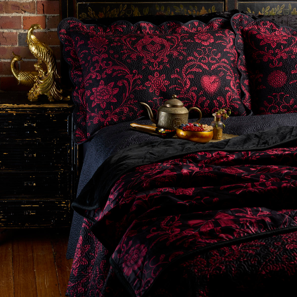 Romantic Rococo Bedding - Love Bound Coverlet in Ink – Sin in Linen