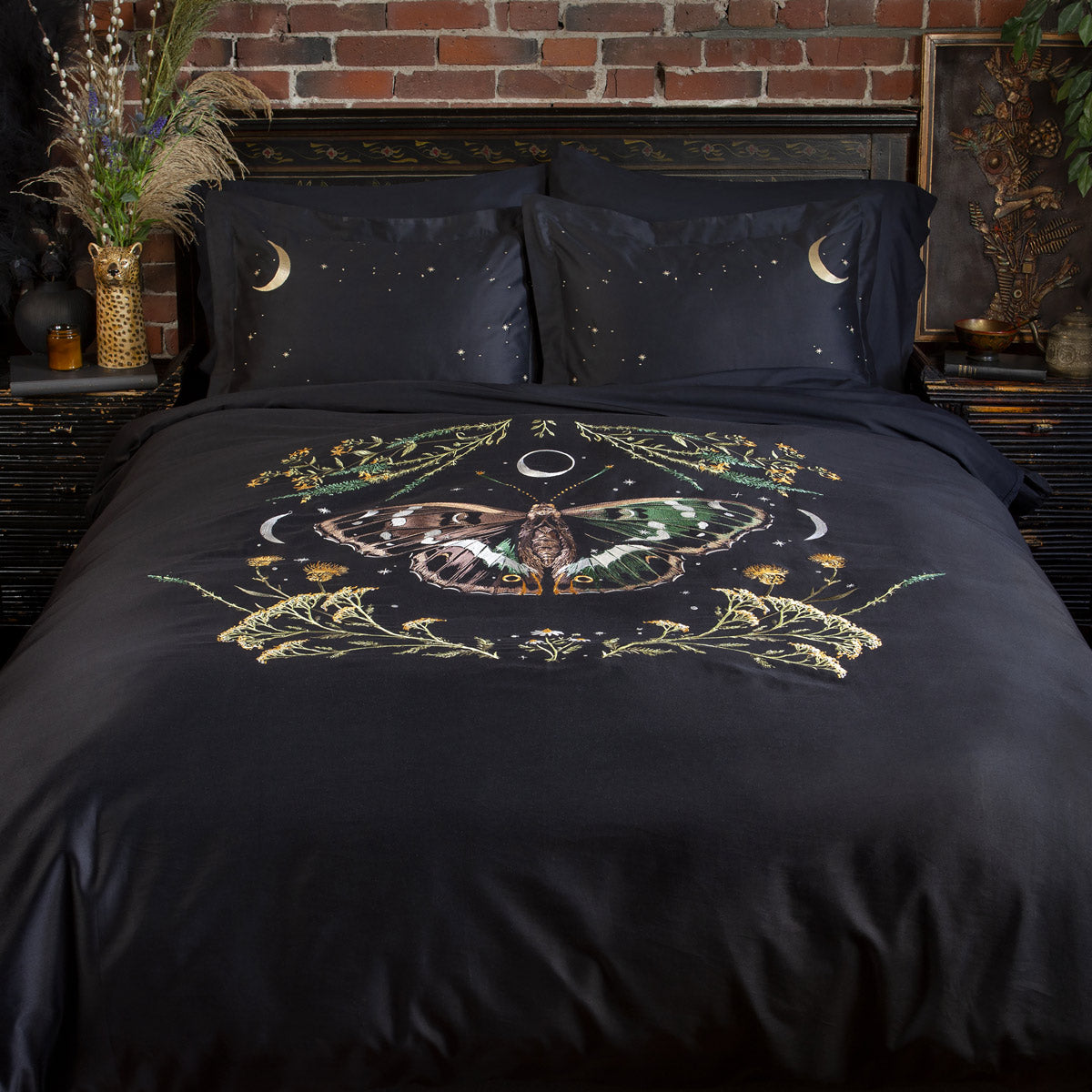 Midnight Moth Embroidered Duvet Covers - Bedding by Sin in Linen
