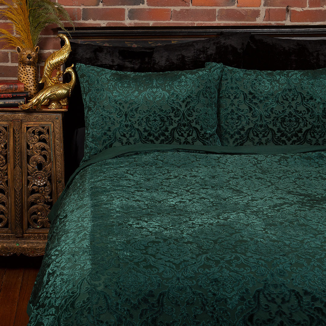 Damask Velvet Duvet Cover Set - Emerald – Sin in Linen