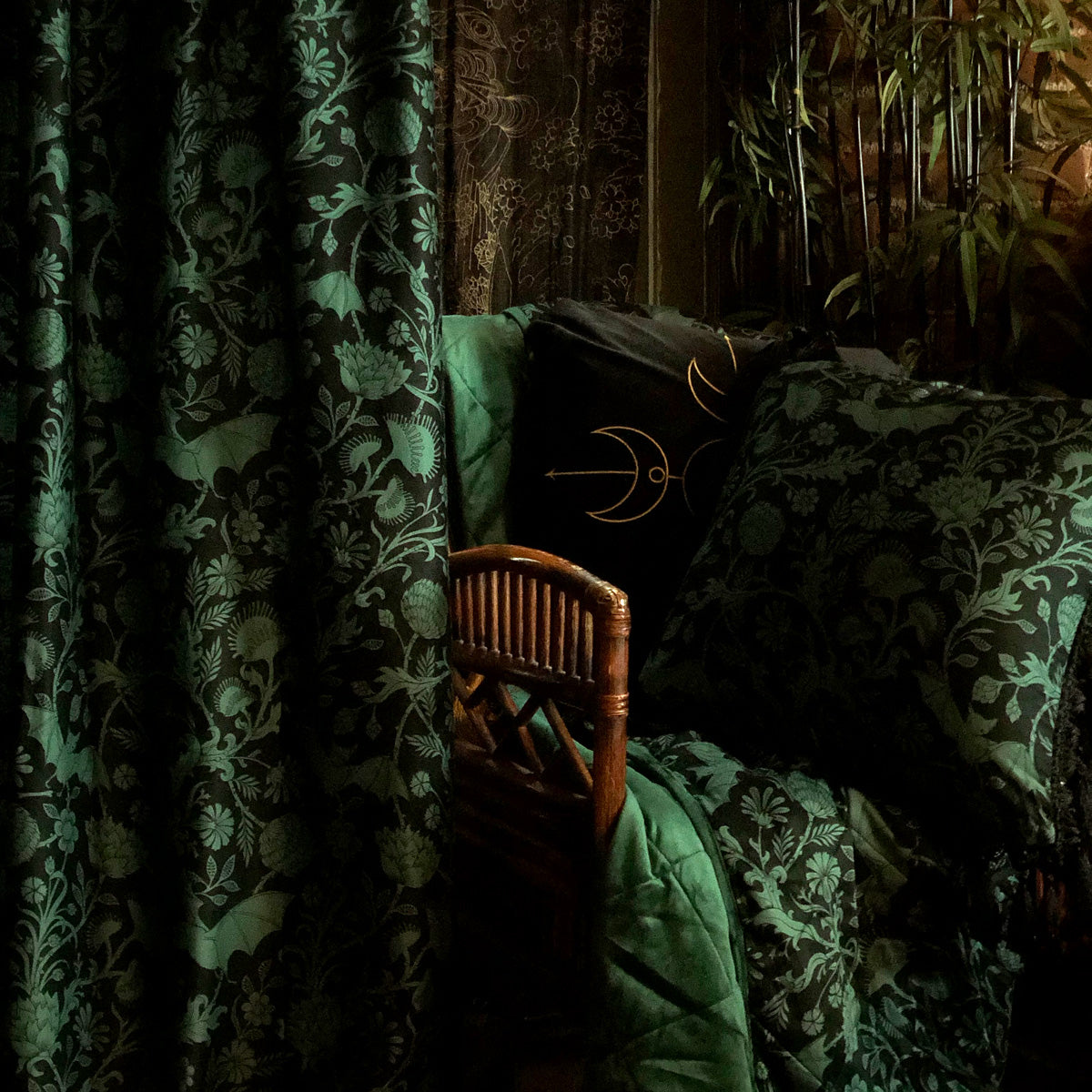 Emerald Green Bats Curtain – Sin in Linen