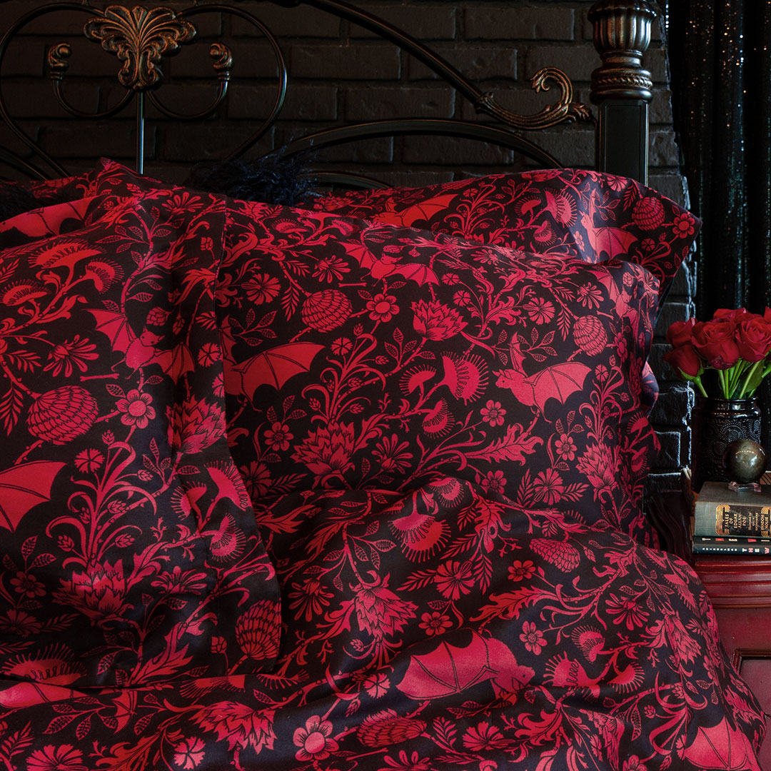 dark red patterned sheets